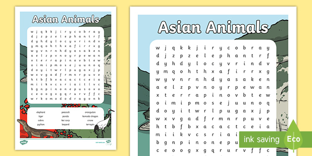 Asian Animals Word Search (teacher made)