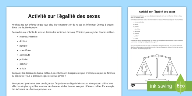Activité : L'égalité des sexes (teacher made)