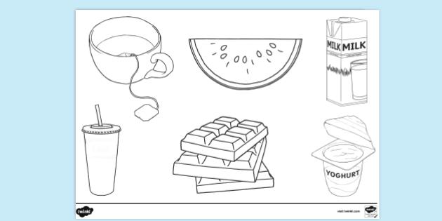 Food and Drink Colouring Page - KS1 Resources - Twinkl
