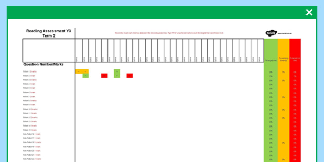 Year 3 Term 2 Reading Assessment Spreadsheet (teacher made)