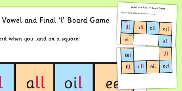 Vowel and Final 'L' Sound Board Game - l sound, final, game