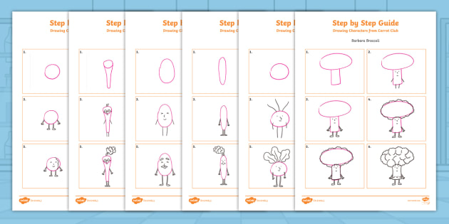 Carrot Club Step by Step Drawing Instruction Worksheets