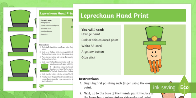 Leprechaun Handprint Activity - NI St. Patrick's Day Resources, St ...
