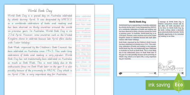 World Book Day Handwriting Worksheets (teacher made)