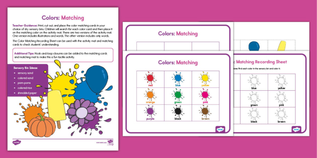 Colors Sensory Bin Differentiated Matching Activity Mats