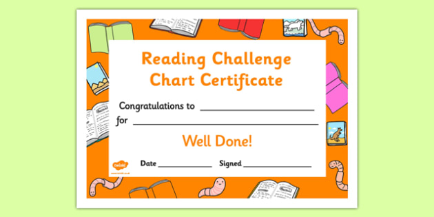 Reading Challenge Chart Certificates Bookworm Themed