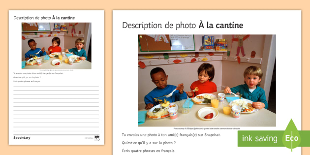School Dinner Photo Description Worksheet / Worksheet French