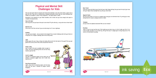11 Physical and Mental Skill Challenges for Kids | Worksheet