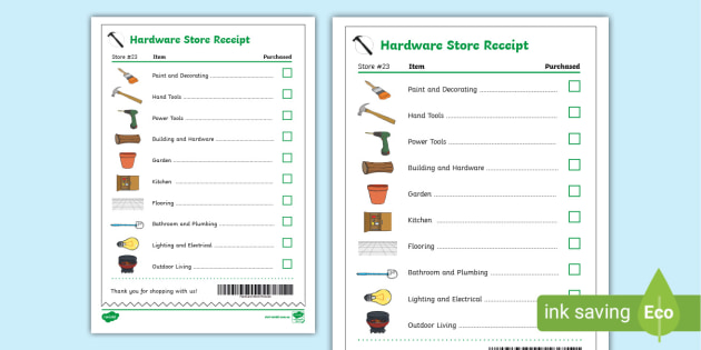 Hardware Store Receipt (teacher made)