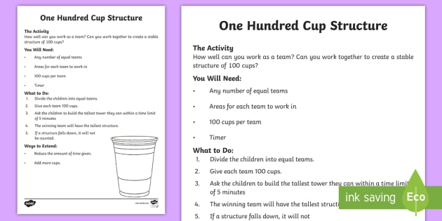 KS1 100 Cup Structure Activity (teacher made)