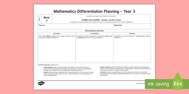 Year 3 Odd-Even Mathematics Differentiated Plan