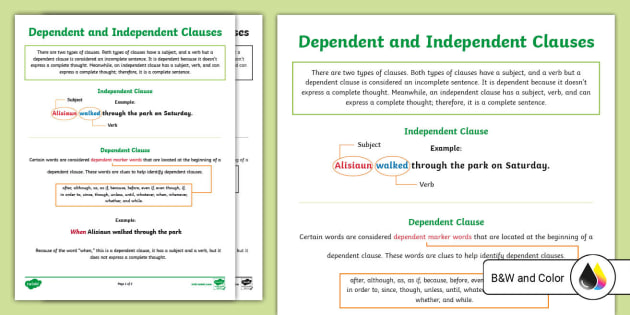 Independent And Subordinate Clauses Examples