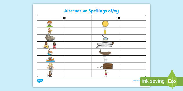 Alternative Spellings oy/oi Table Worksheet (teacher made)
