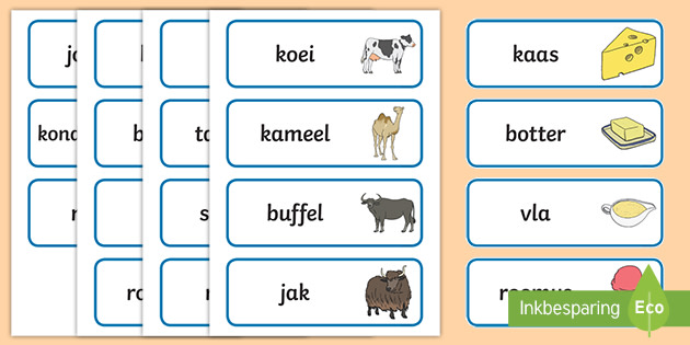 Suiwelprodukte Woordkaarte (teacher made)