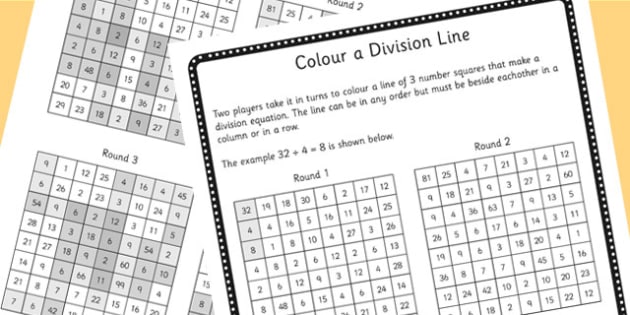 Grade 4 Colour the Division Equation Game Sheet