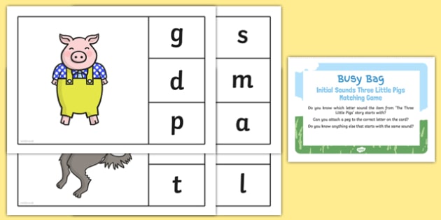 Phonic Three Little Pigs Busy Bag Prompt Card and Resource Pack