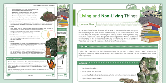 Characteristics Of Living Things Lesson Plans Middle School