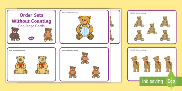 Teddy Ordering without Counting Maths Challenge Cards