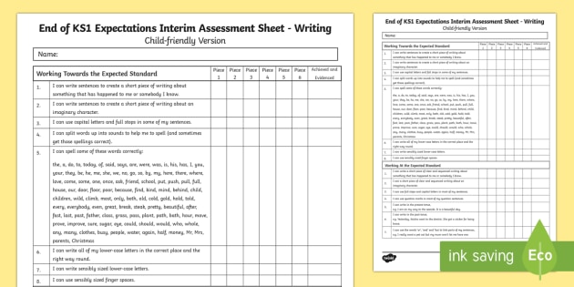 End of KS1 Expectations Sheet - Assessment Criteria