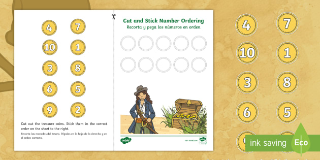 Pirate-Themed Cut and Stick Number Worksheet English/Spanish - Pirate ...