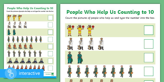 👉 Interactive PDF: People Who Help Us Counting to 10 Activity