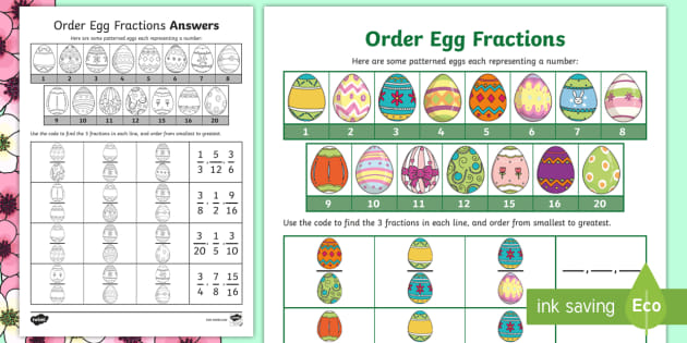 Spring-Themed Order Egg Fractions With Different Denominators Worksheet