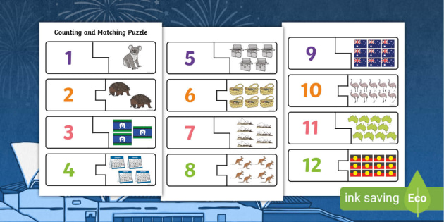 Printable Australia Day counting puzzle | Twinkl resource