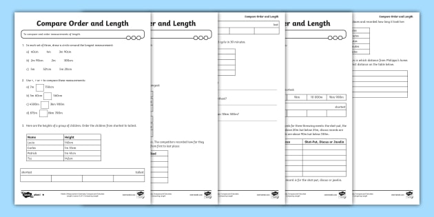 👉 Comparing and Ordering Length Differentiated Activity Sheet