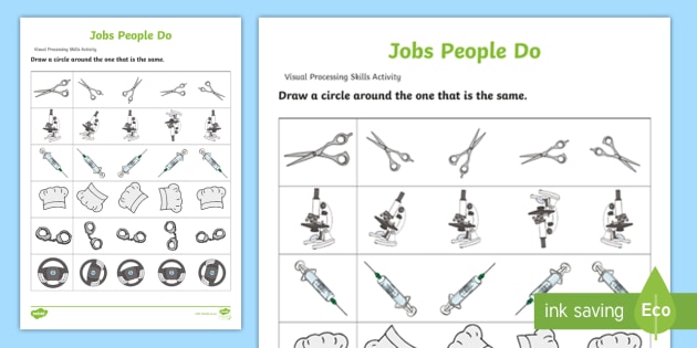 Jobs People Do Visual Processing Skills Worksheet