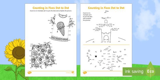Summer Themed Counting in Fives Dot to Dot Worksheet