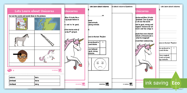 Let's Learn About Unicorns Differentiated Reading Comprehension