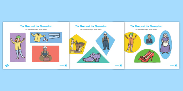 The Elves and the Shoemaker Themed Cutting Skills Worksheet