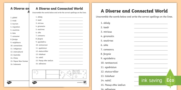A Diverse and Connected World Word Unscramble