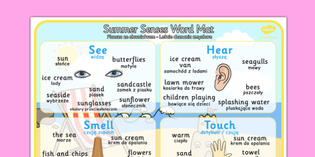 Summer Senses Word Mat Polish Translation (teacher made)