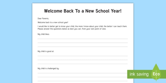 Back To School Parents' Letter (teacher made)