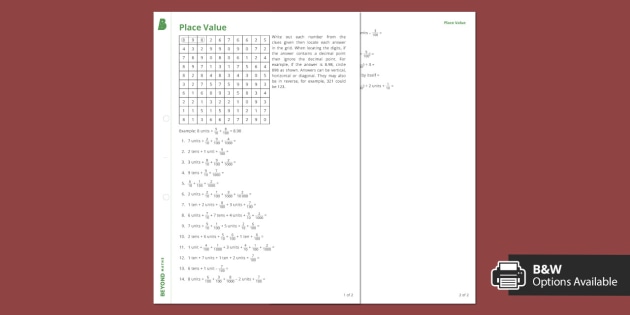Place Value Number Search Puzzle - Beyond Secondary - Maths