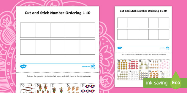 Diwali Themed Cut and Stick Number Ordering Sheets