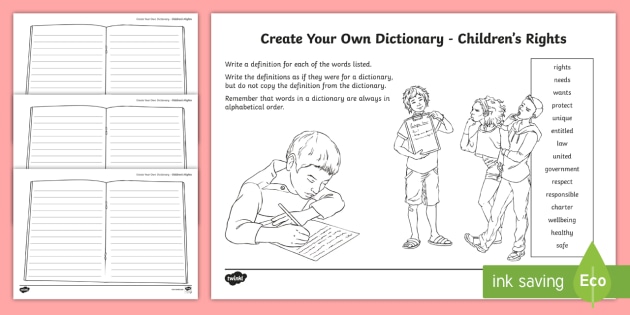 The Rights of the Child Key Vocabulary Create Your Own Dictionary