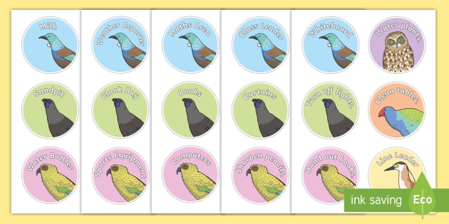 New Zealand Birds Job Labels (teacher made)