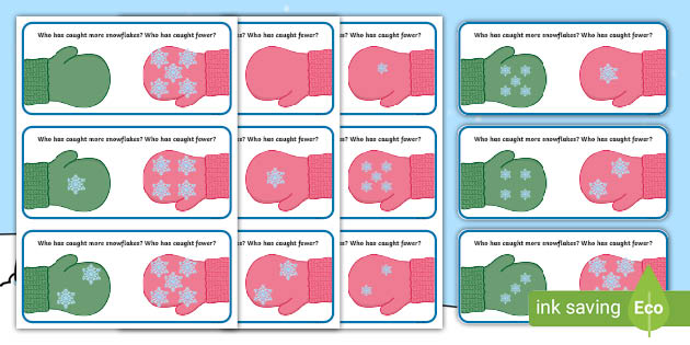 👉 Comparing Numbers of Snowflakes Picture Cards