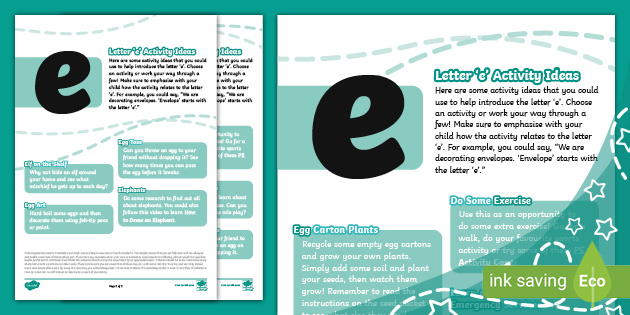 Letter 'e' Activity Ideas (teacher made)
