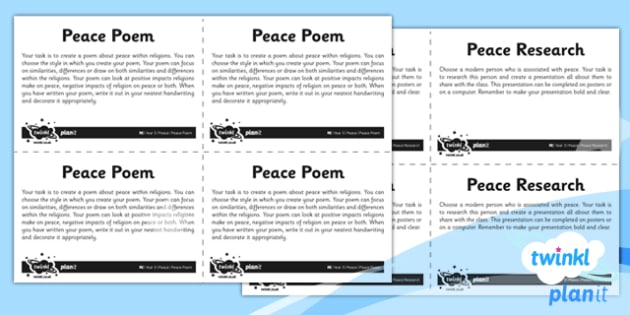 RE: Peace Year 5 Home Learning Tasks (teacher made)