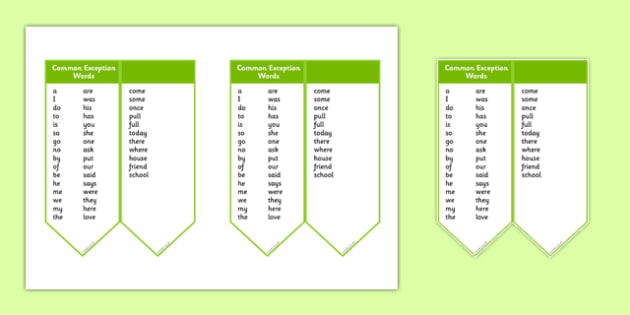 Editable Common Exception Words Year 1 Bookmark