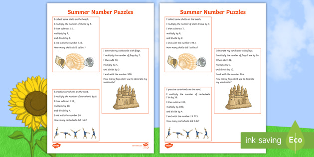 * NEW * KS2 Summer Themed Number Puzzles Worksheets