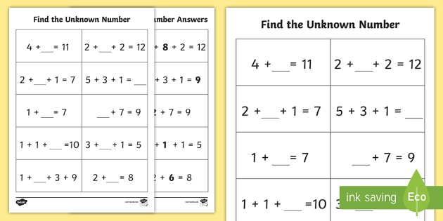 Unknown Numbers KS1 Worksheet / Activity Sheet - algebra