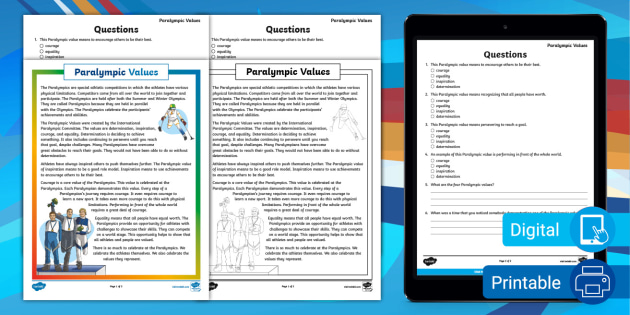 Paralympics Values Reading Comprehension Activity | Twinkl
