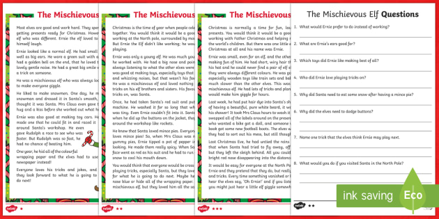 KS1 The Mischievous Elf Differentiated Reading Comprehension Activity