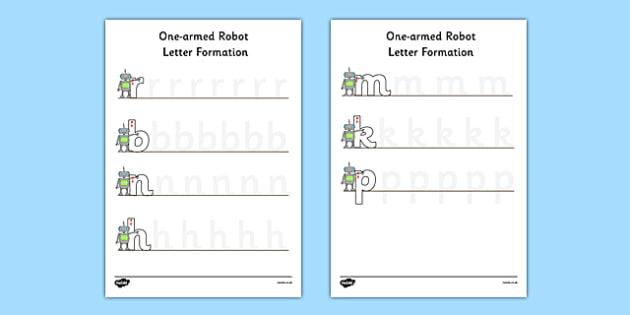 One Armed Robot Letter Formation Worksheet / Activity Sheet