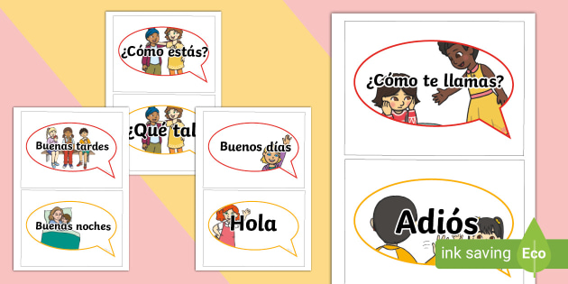 Spanish Greetings and Questions Display Cards - Twinkl