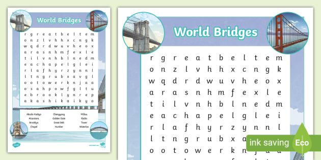 * NEW * World Bridges Word Search,bridges (teacher made)